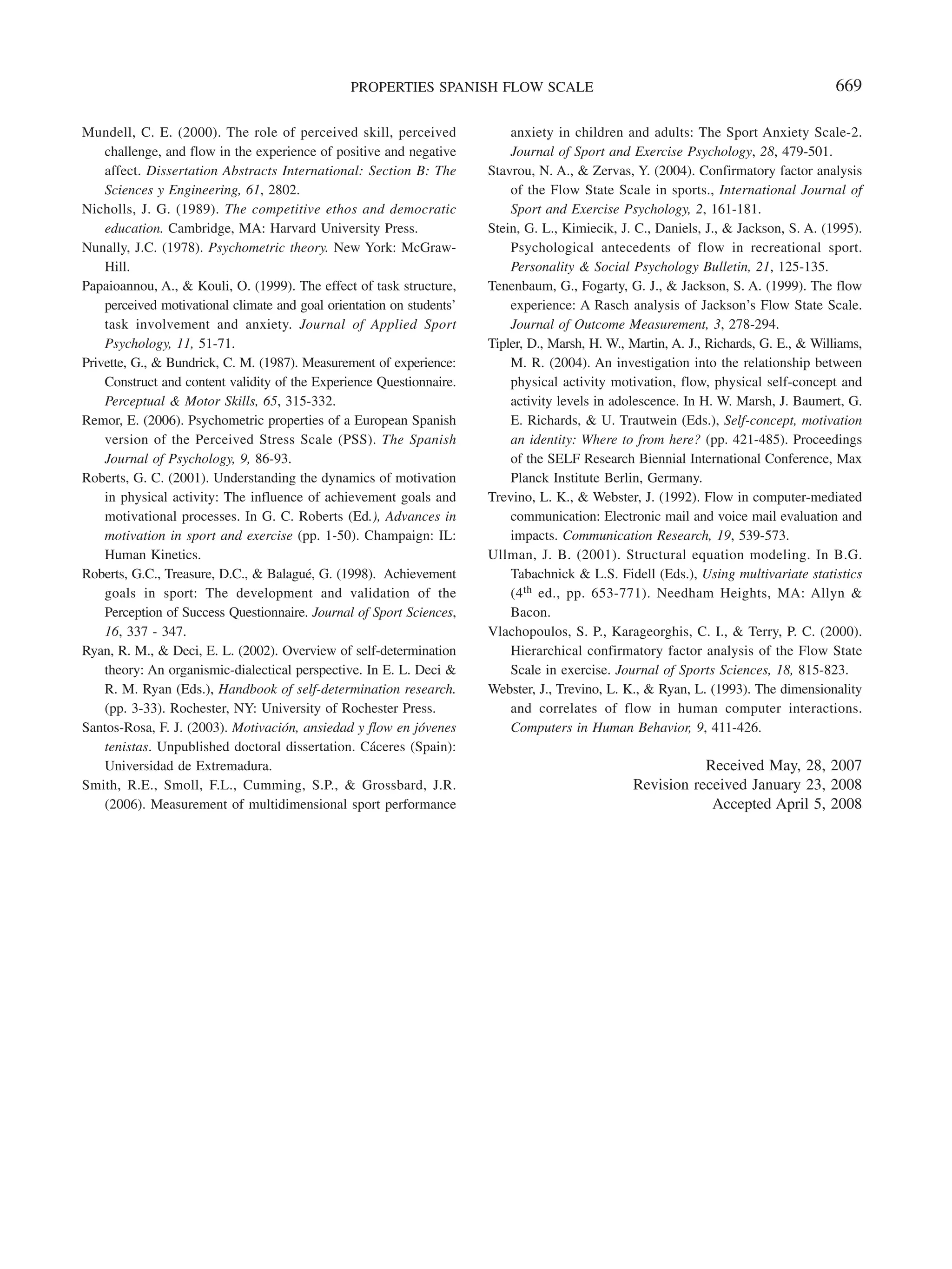 Psychometric properties of the spanish version of the flow state scale | PDF