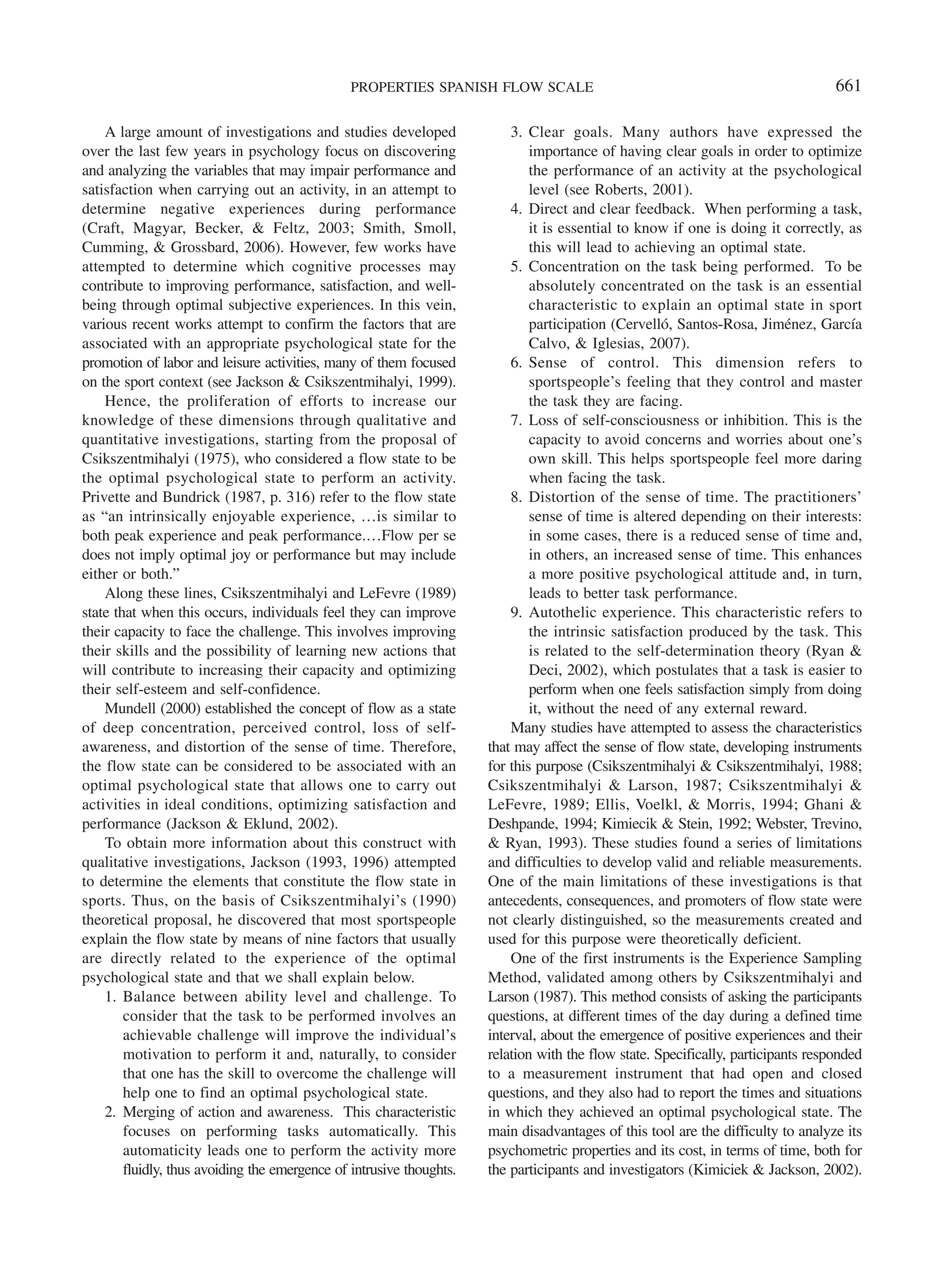 Psychometric properties of the spanish version of the flow state scale ...