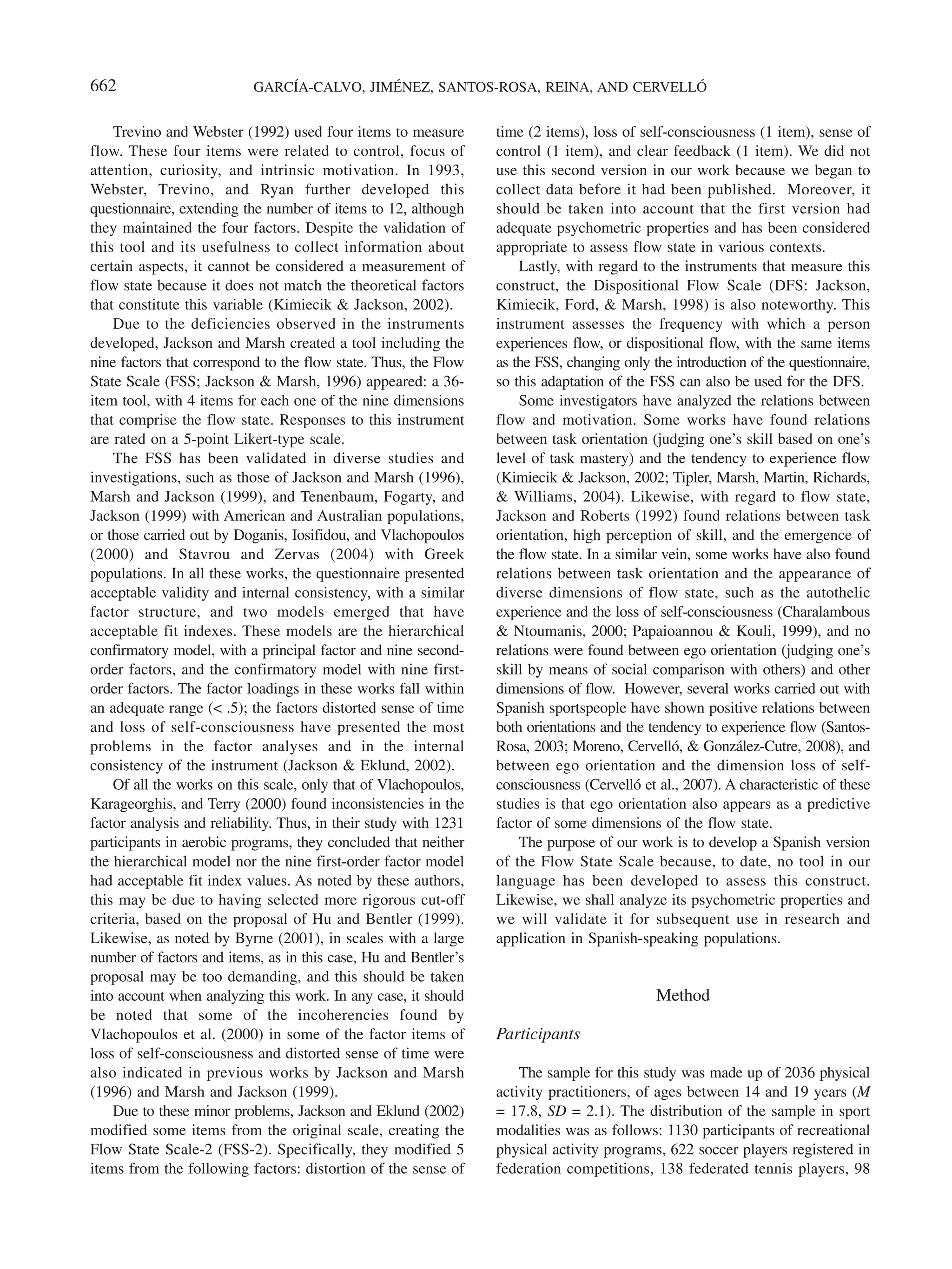 Psychometric properties of the spanish version of the flow state scale ...