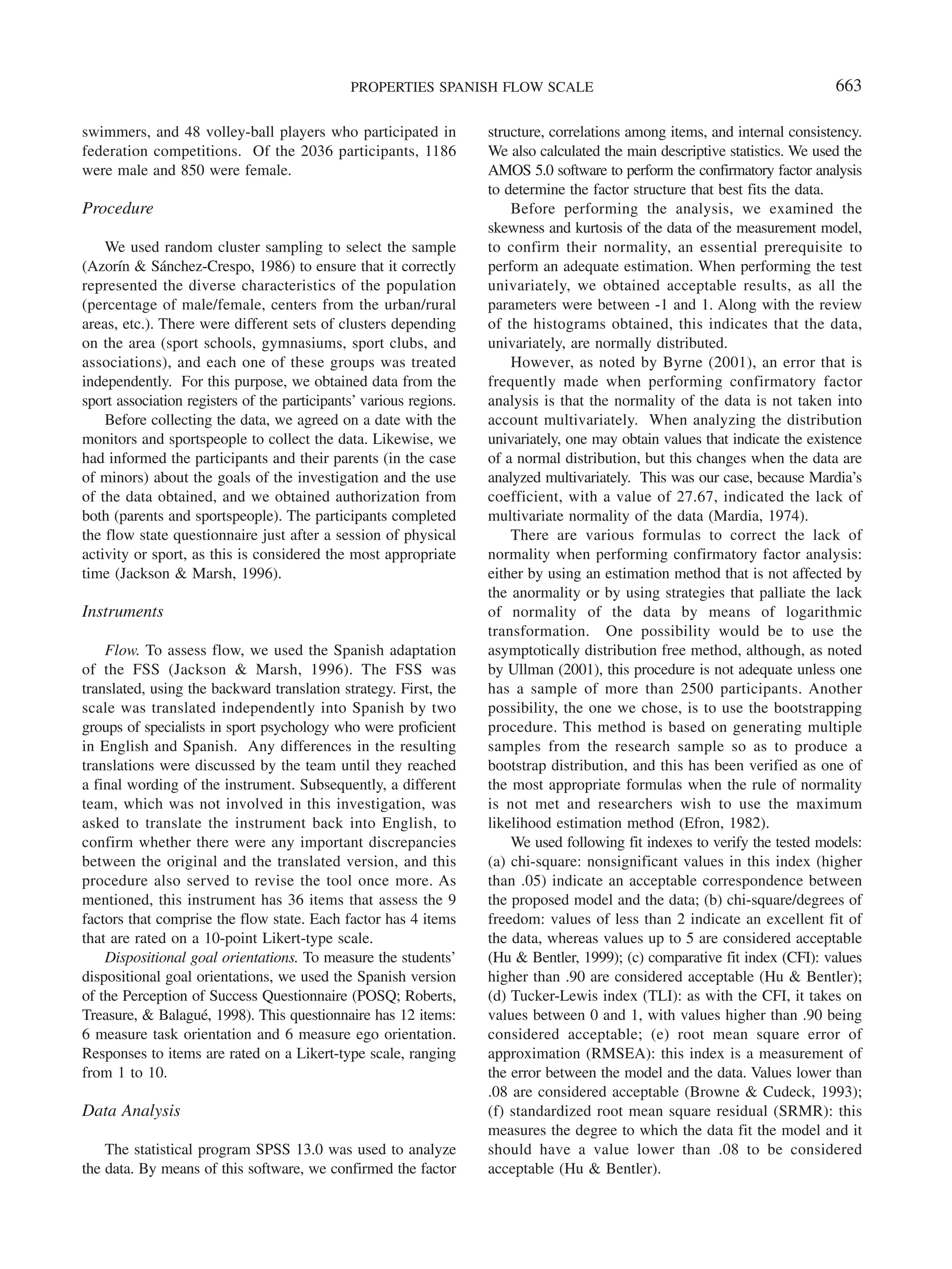 Psychometric properties of the spanish version of the flow state scale ...