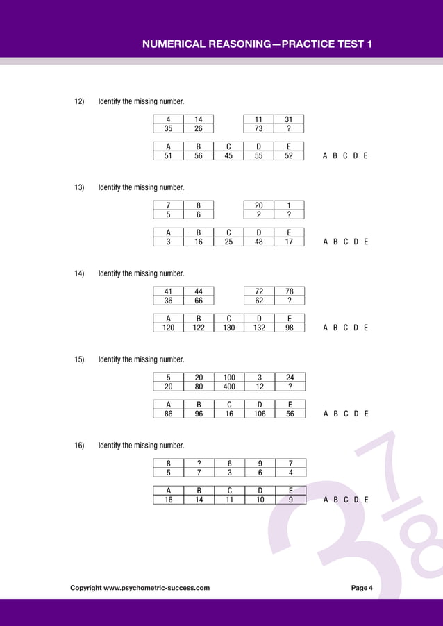 Psychometric success numerical ability reasoning practice test 1 | PDF