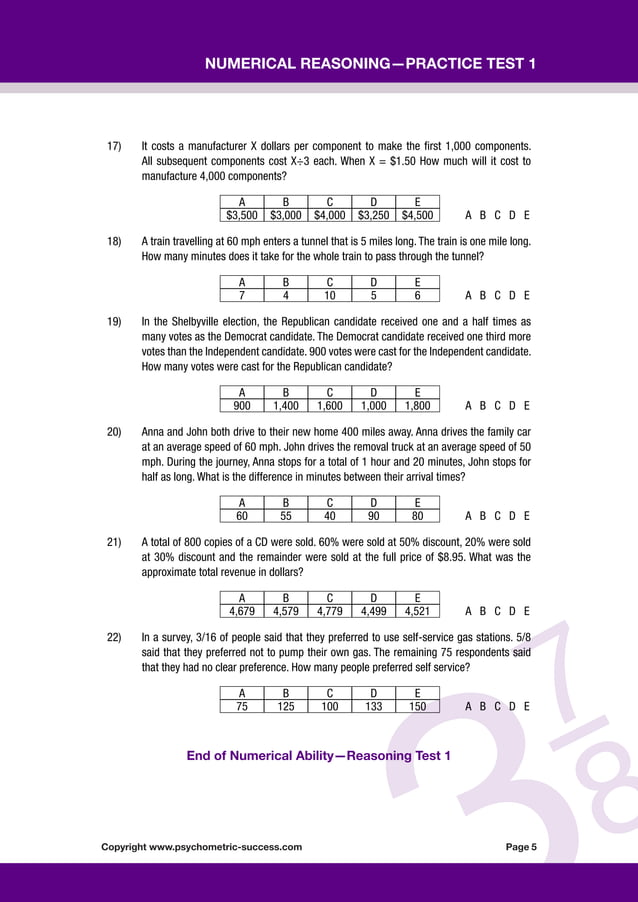 Psychometric success numerical ability reasoning practice test 1 | PDF