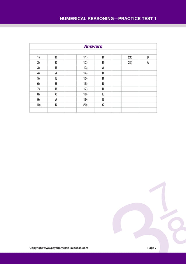 Psychometric success numerical ability reasoning practice test 1 | PDF