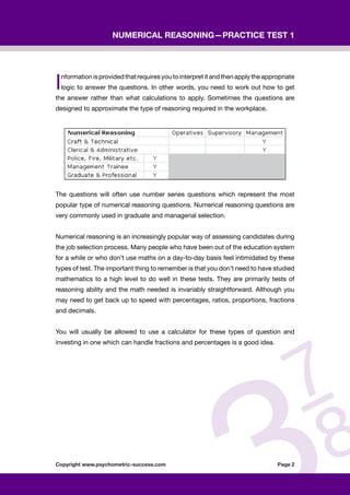 Psychometric success numerical ability reasoning practice test 1 (1) | PDF