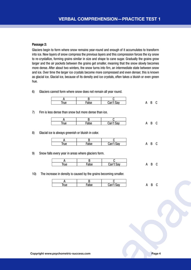 Psychometric success verbal ability comprehension practice test 1 ...