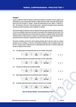 Psychometric success verbal ability comprehension practice test 1 ...