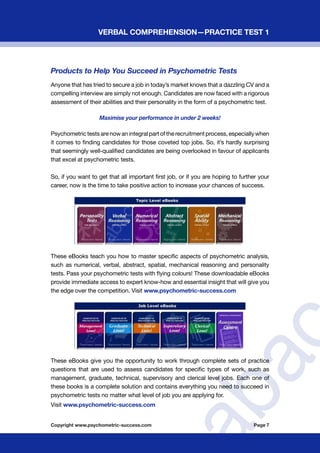 Psychometric success verbal ability comprehension practice test 1 ...