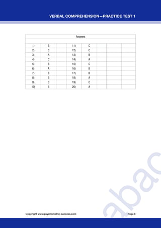 Psychometric success verbal ability comprehension practice test 1 ...