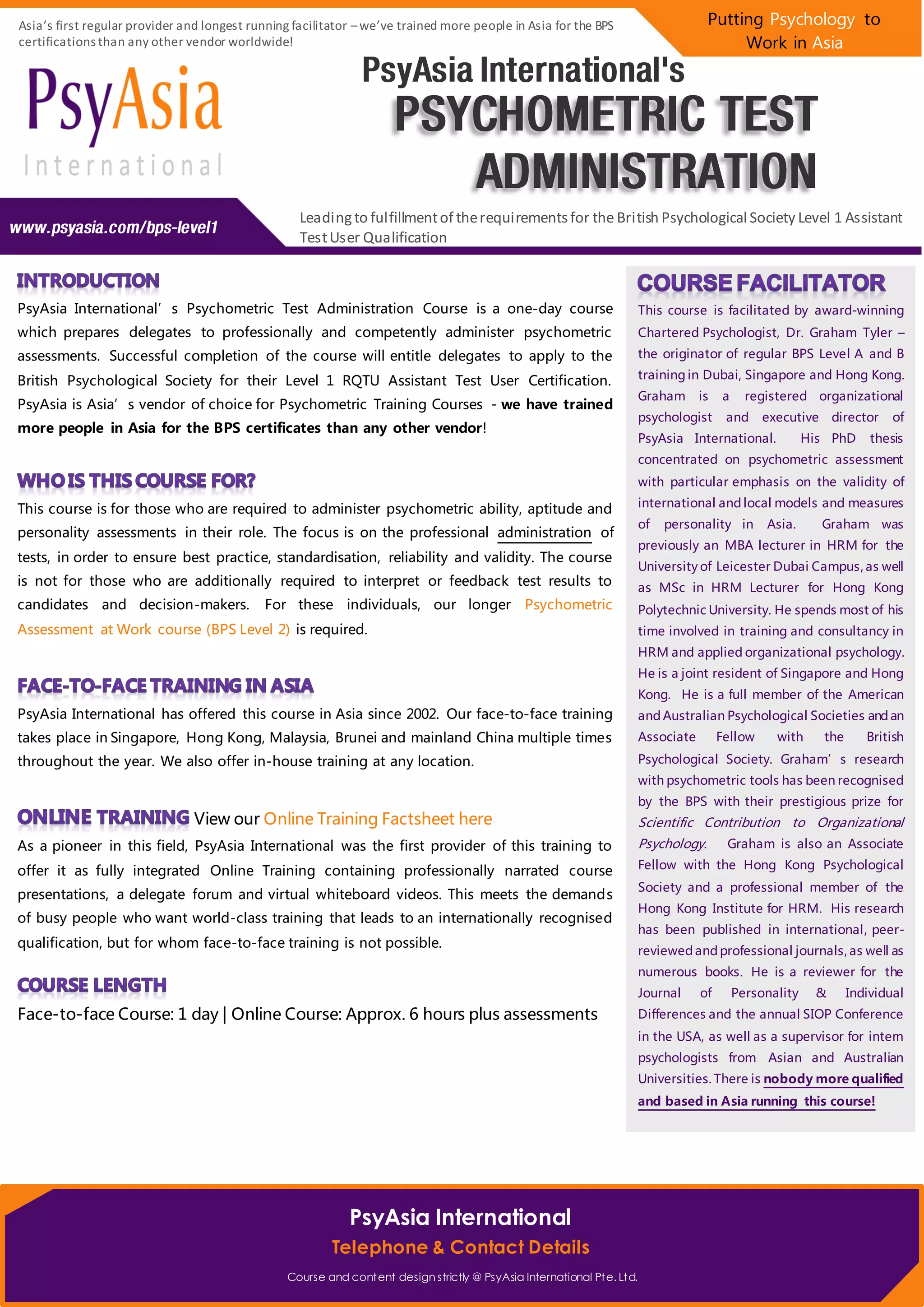 Psychometric test administration course bps level 1 | PDF