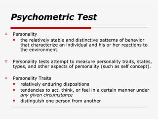 Psychometric Test to understand Behavior | PPT