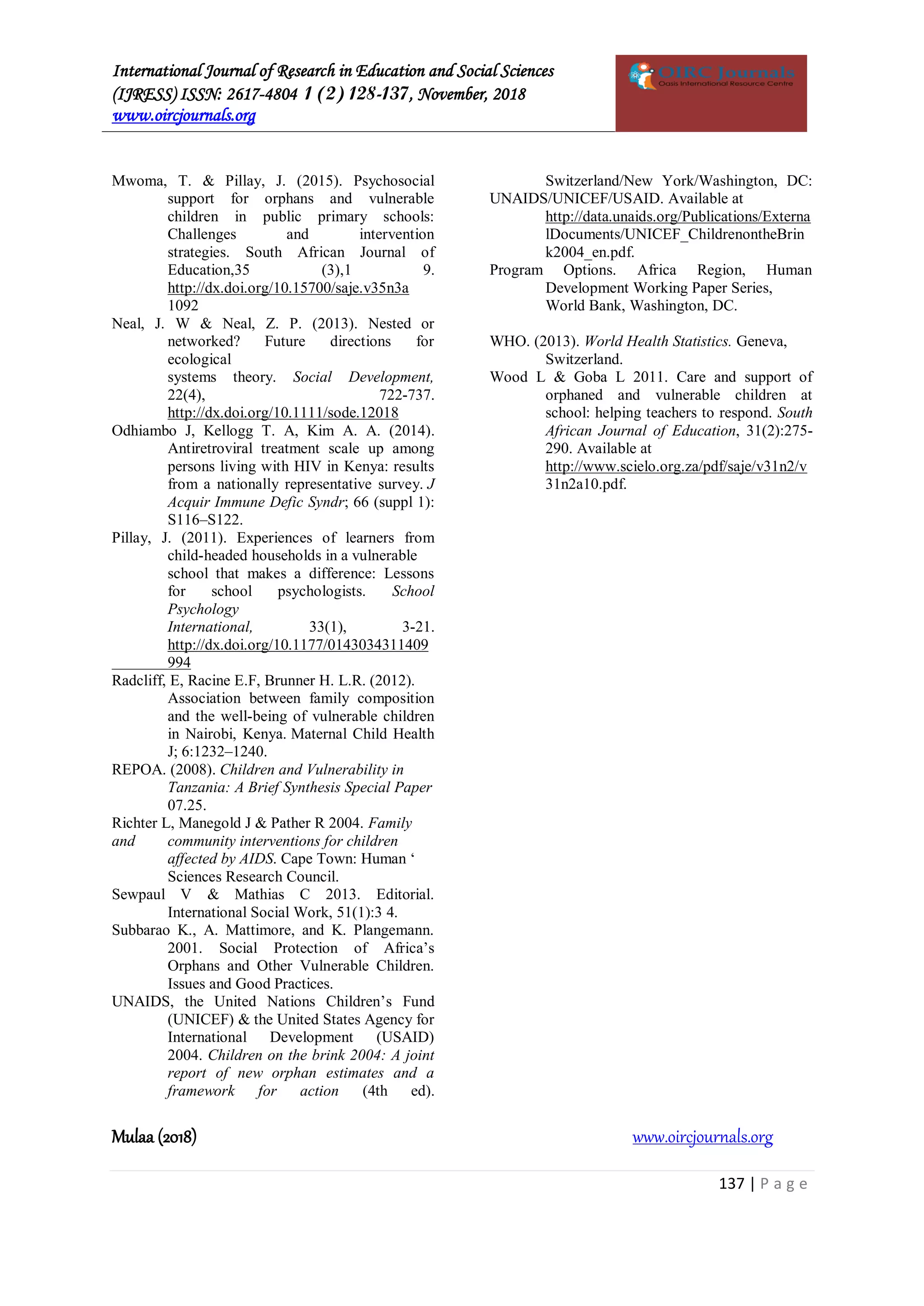 Psychosocial challenges-facing-orphans-and-vulnerable-children-attending-public-primary-schools ...