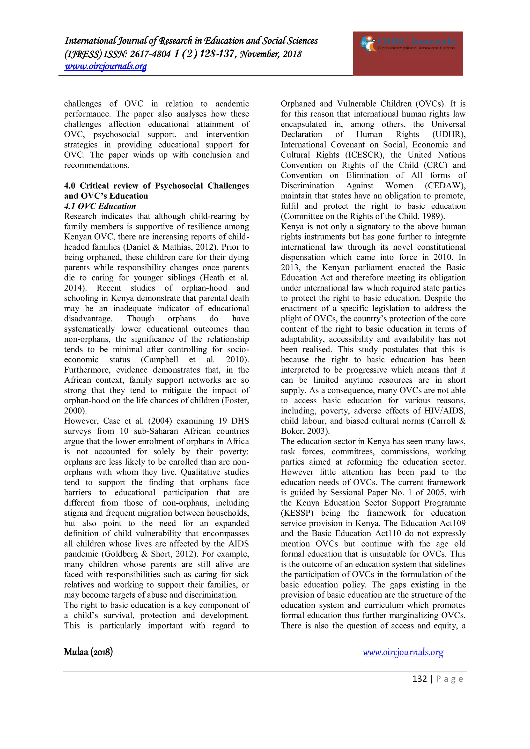 Psychosocial challenges-facing-orphans-and-vulnerable-children-attending-public-primary-schools ...