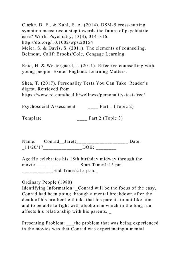 Psychosocial Assessment____ Part 1 (Topic 2) .docx | Mental Health ...