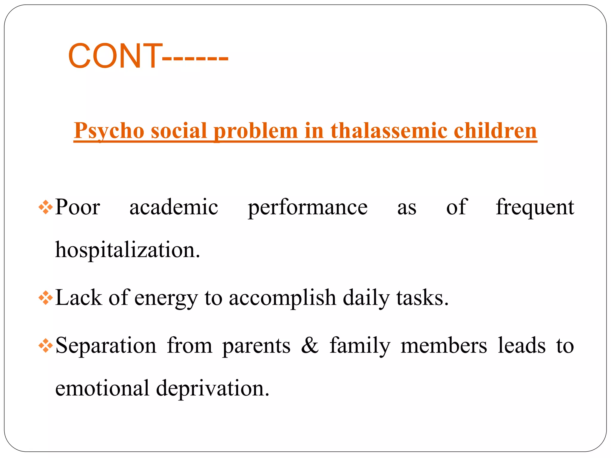 Psycho social dimensions in patients of thalassemia a | PPT