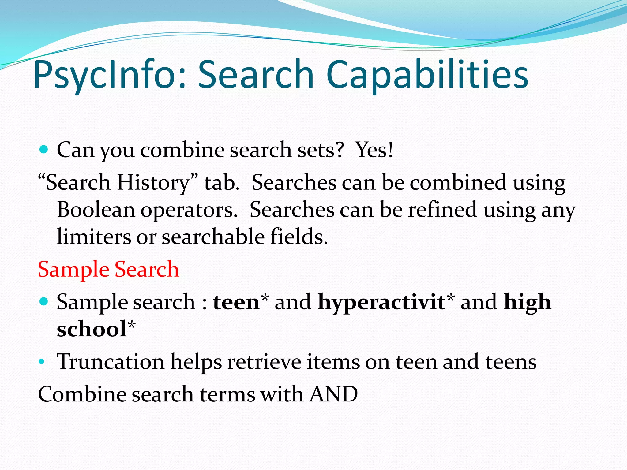 Psyc INFO database presentation | PPTX