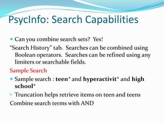 Psyc INFO database presentation | PPTX