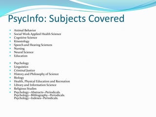 Psyc INFO database presentation | PPTX