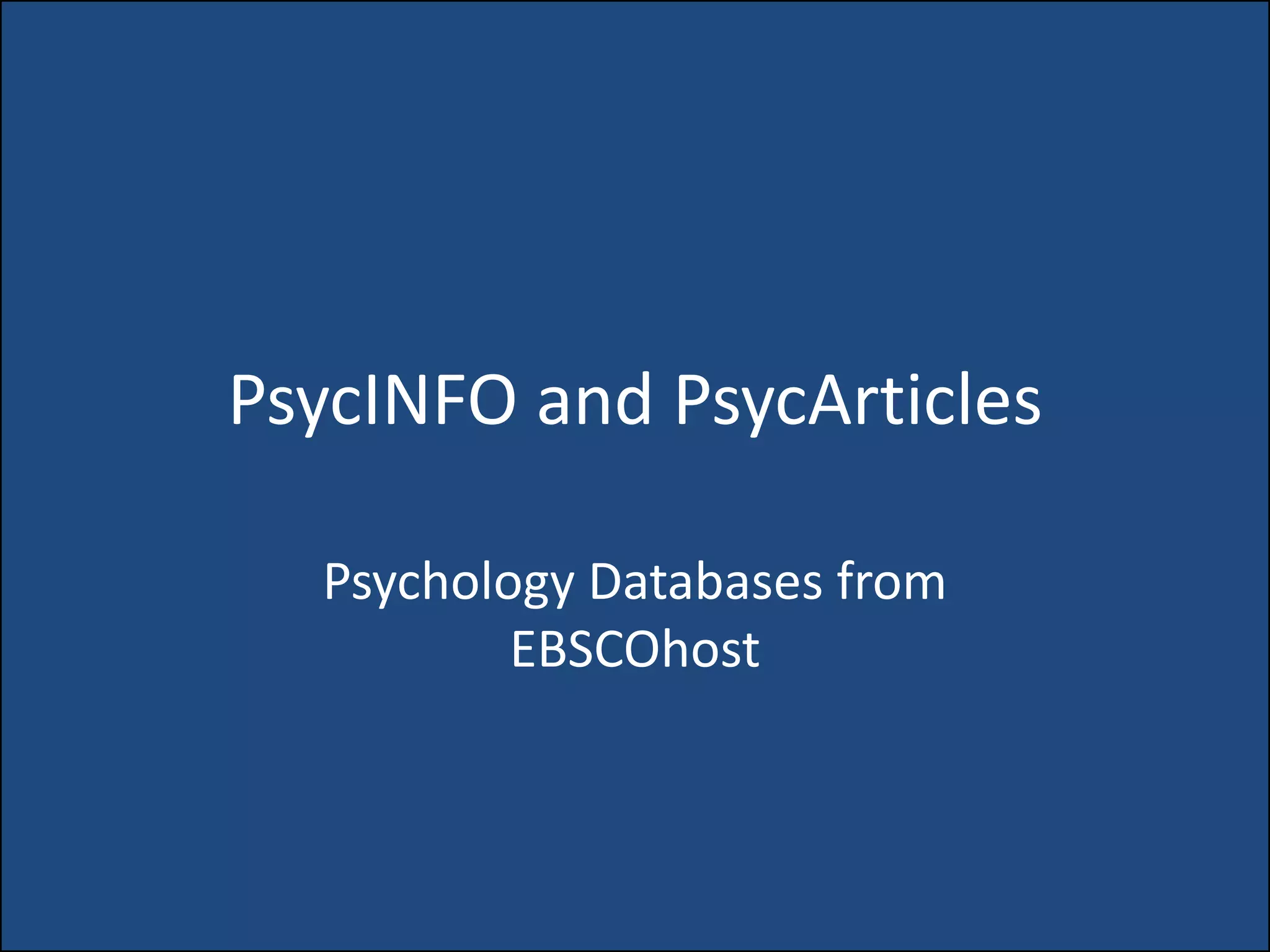 PsycINFO and PsycArticles | PDF
