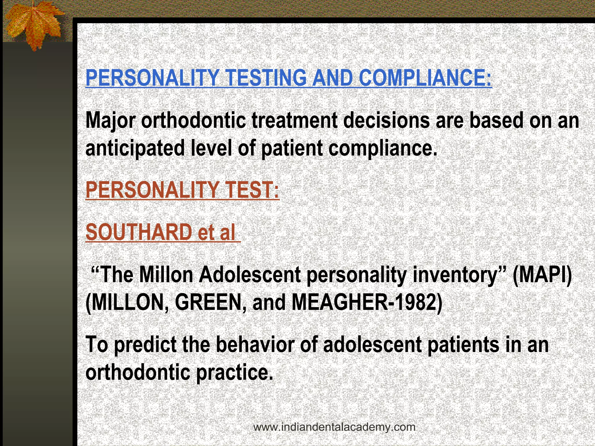 Psycological management of orthodontic patients | PPT