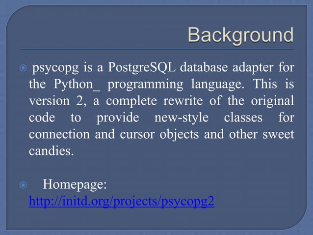 Psycopg2 - Connect to PostgreSQL using Python Script | PPT