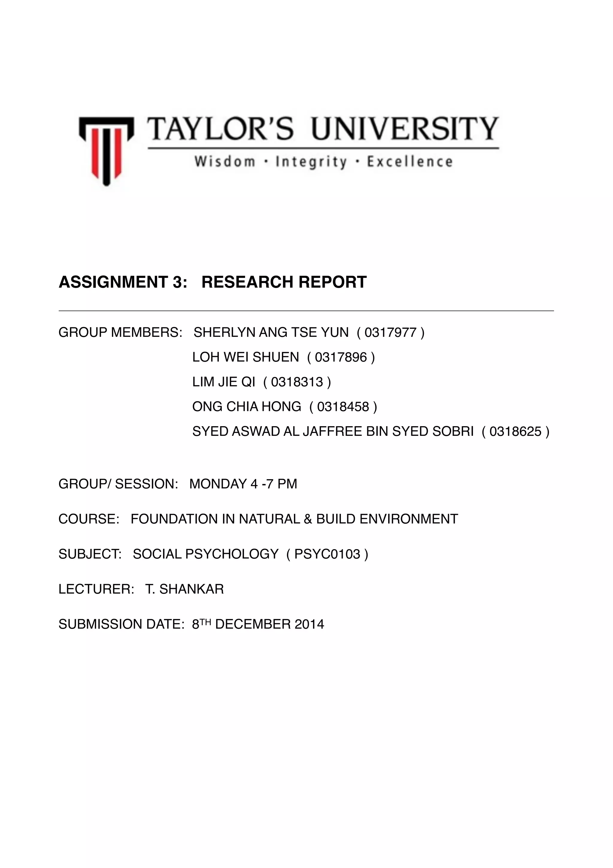 Psychology final project report | PDF