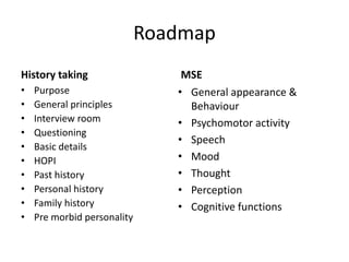 Psychiatry history taking and MSE | PPTX