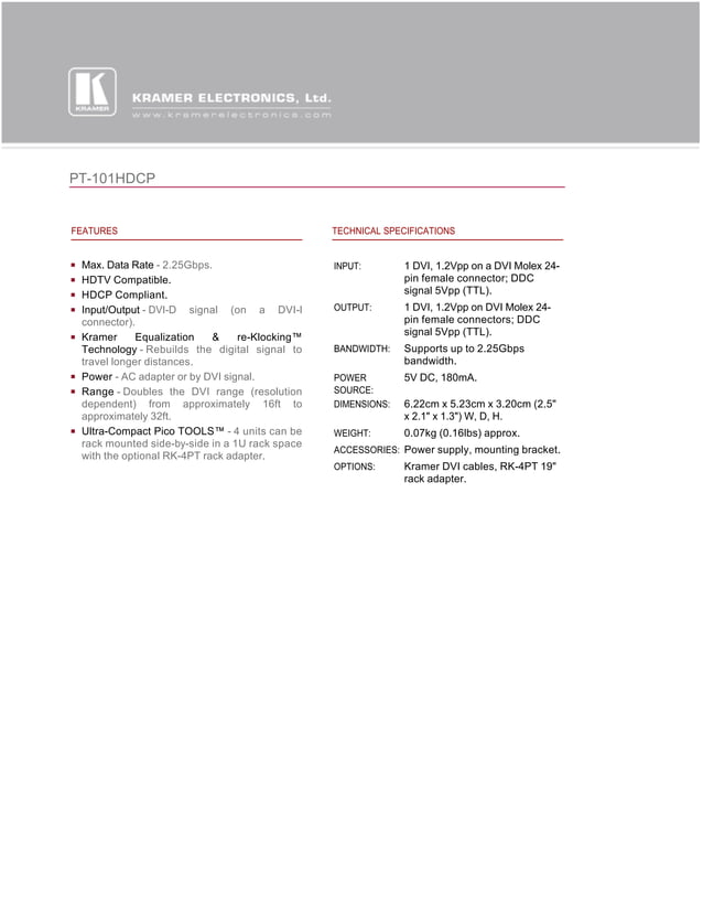 Kramer PT-101 HDCP | PDF