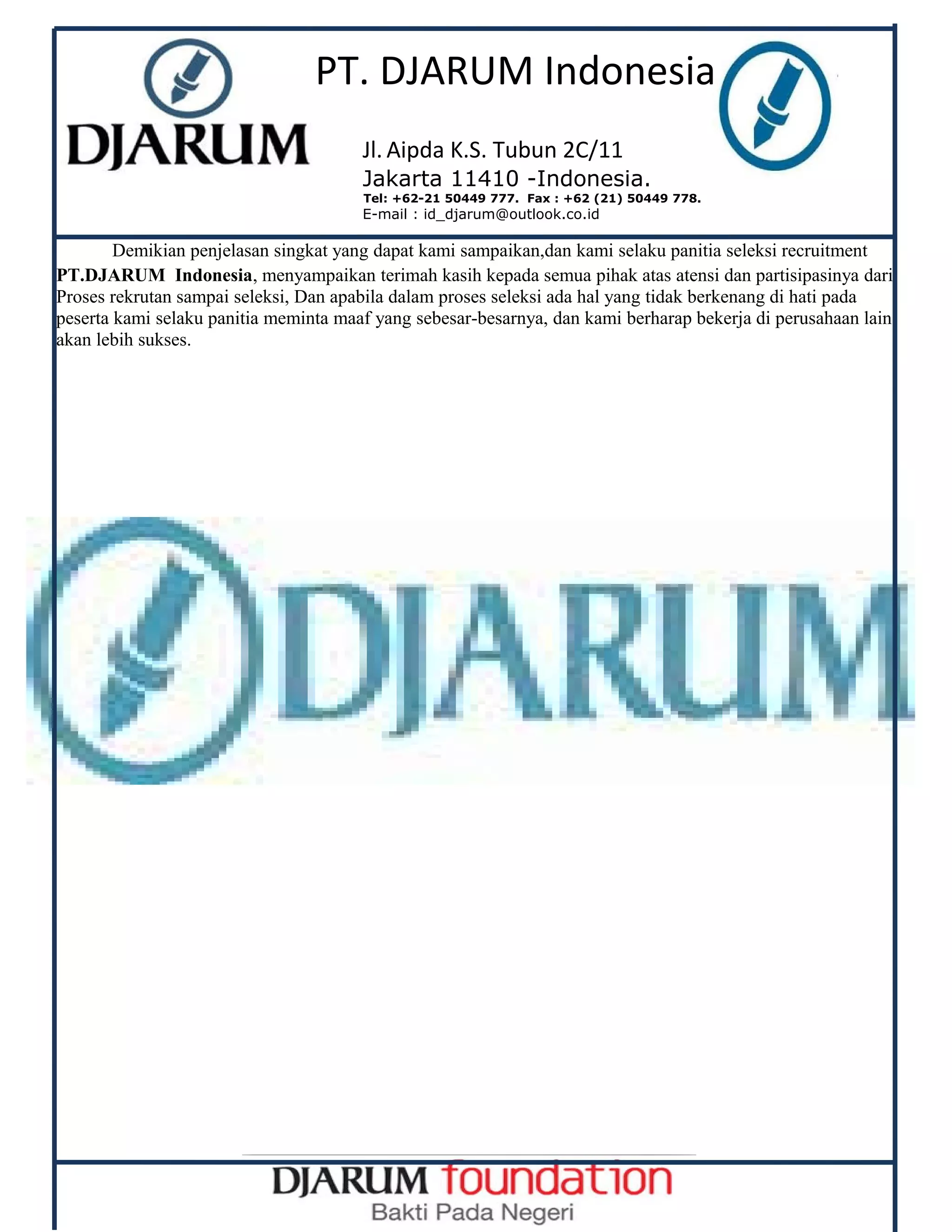 Awas penipuan mengatas namakan Pt. djarum indonesia. surabaya.... | DOC