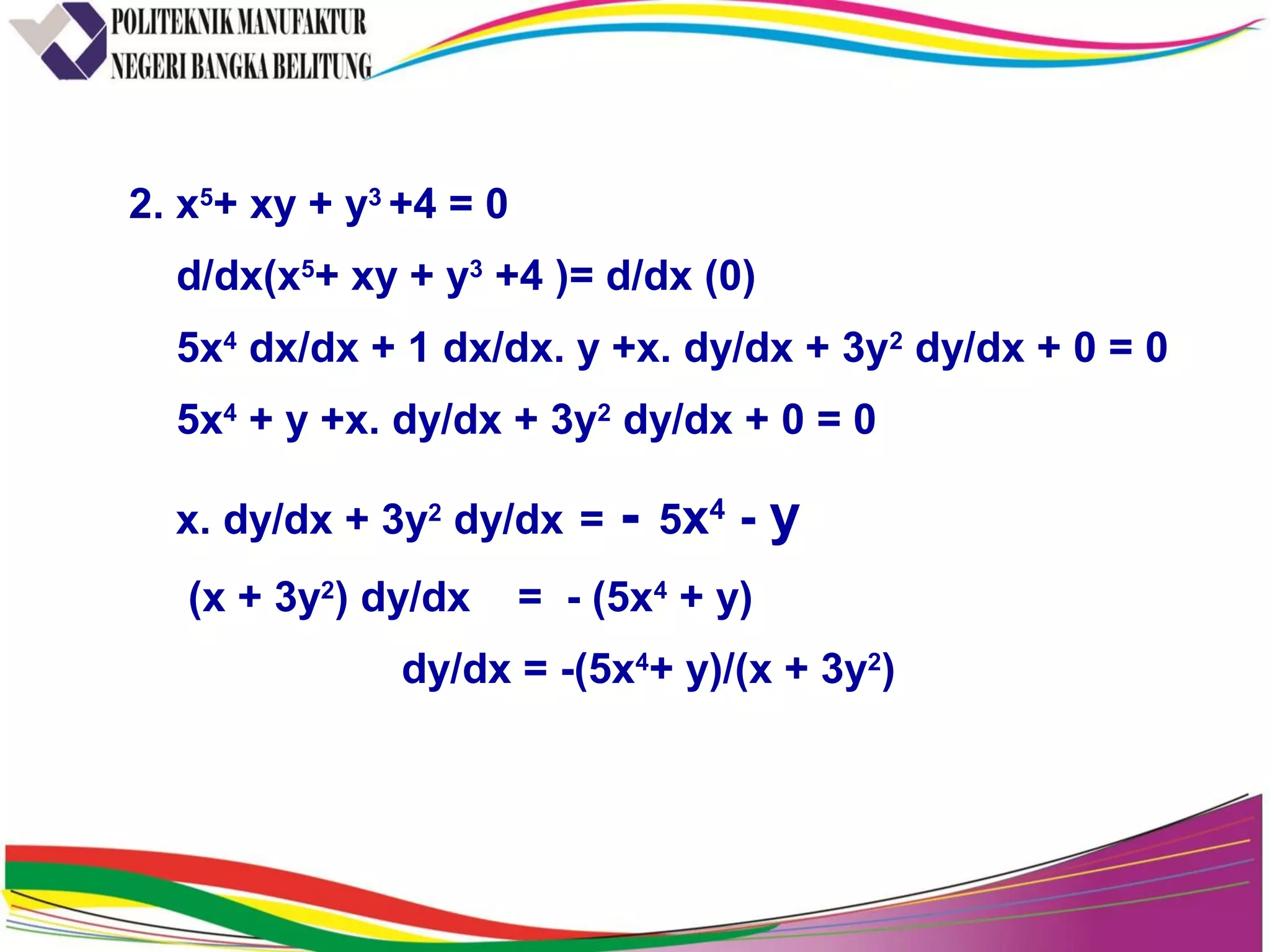 Pt 2 turunan fungsi eksponen, logaritma, implisit dan cyclometri-d4 | PPT