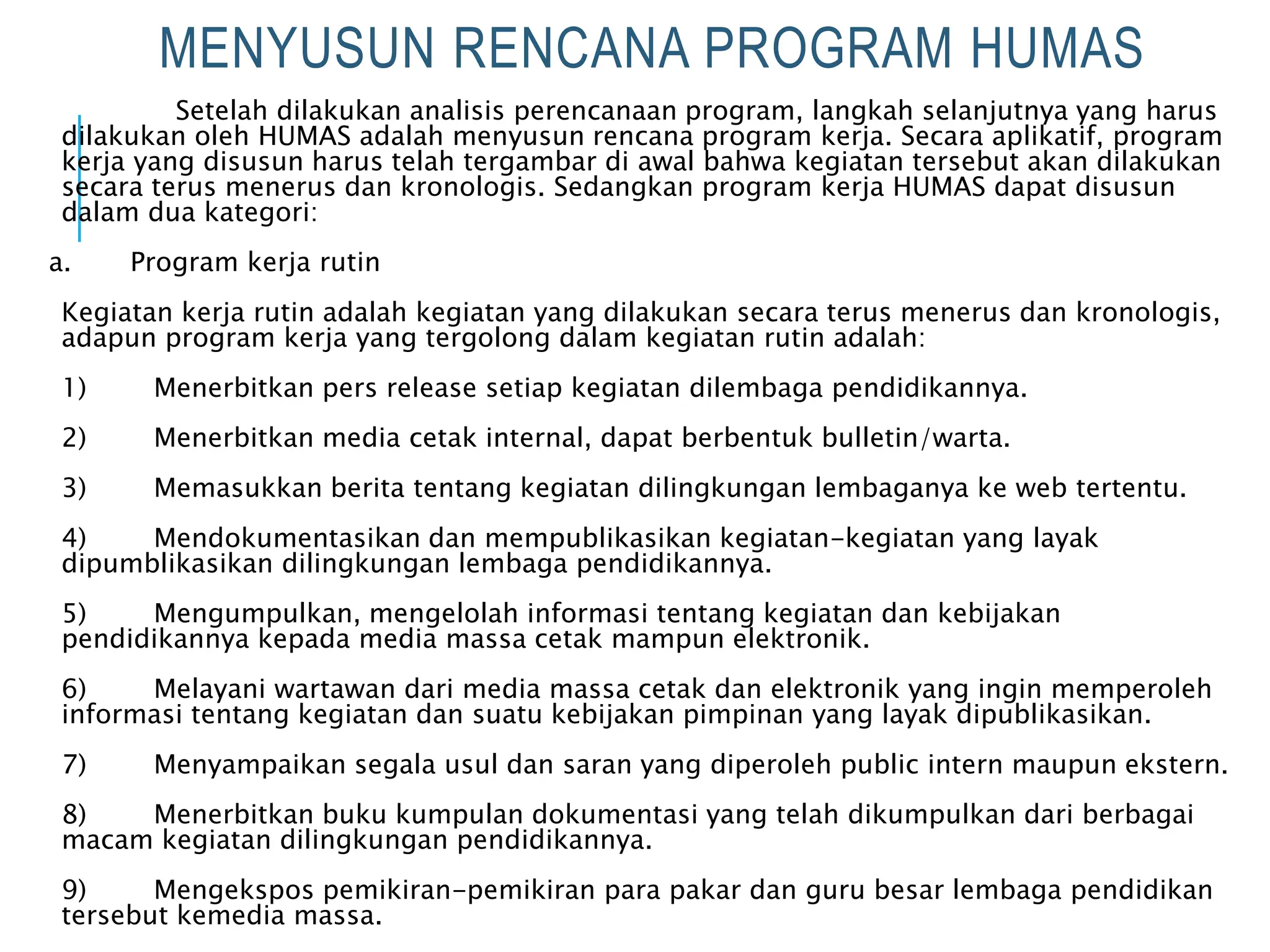 Program Kerja Public Relations - Perencanaan | PPT