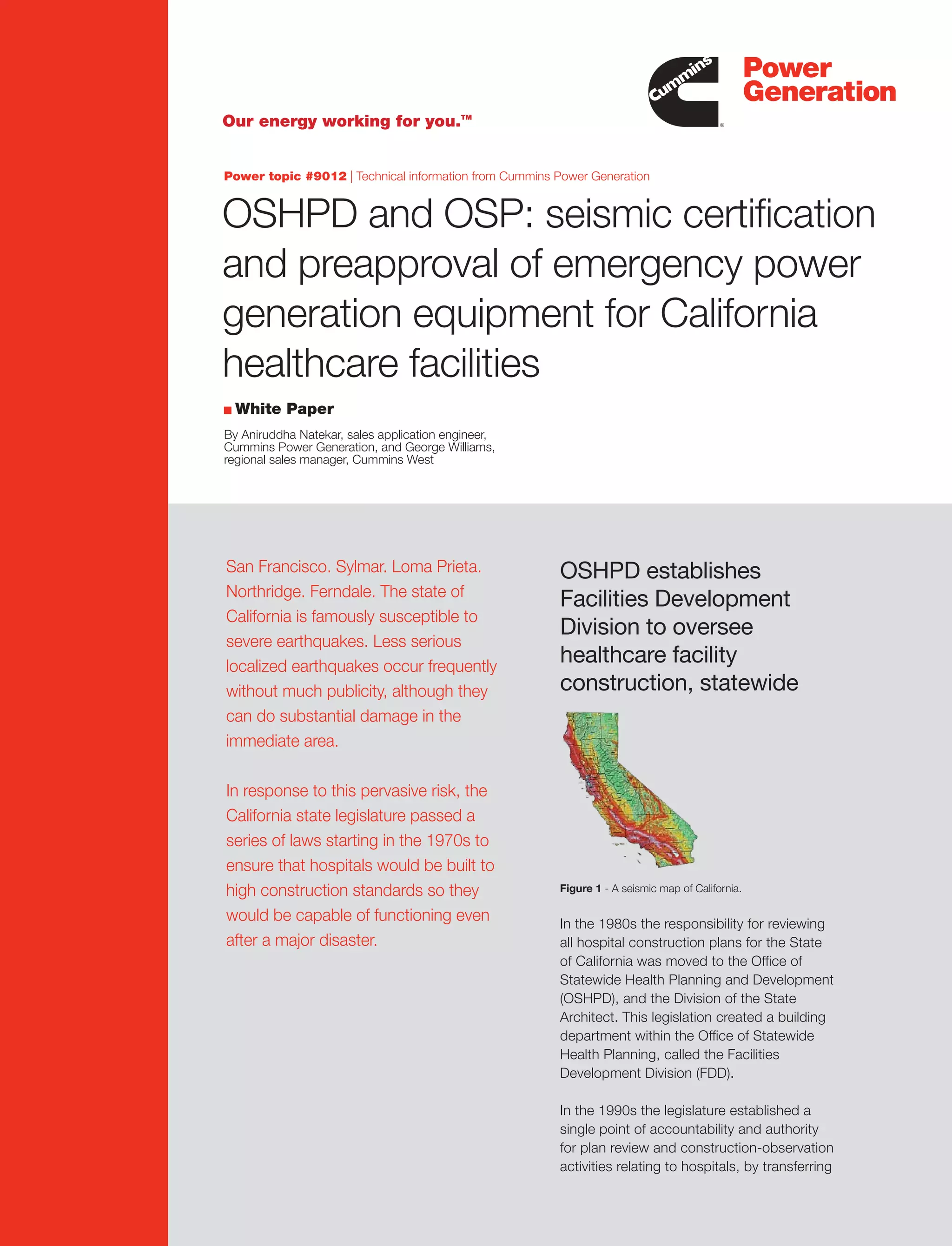 Cummins Power Generation OSHPD Flyer | PDF