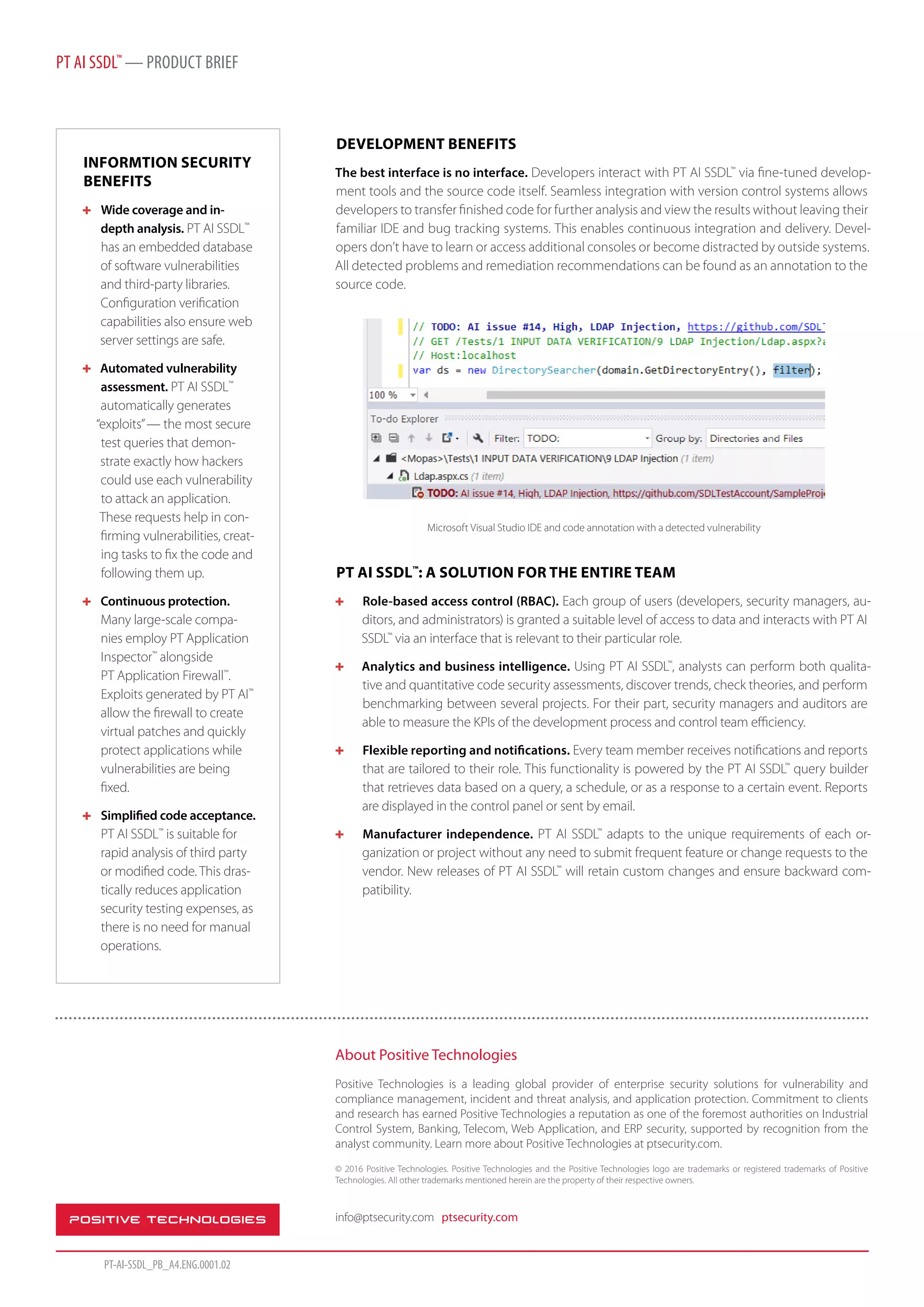 PT Application Inspector SSDL Edition product brief | PDF
