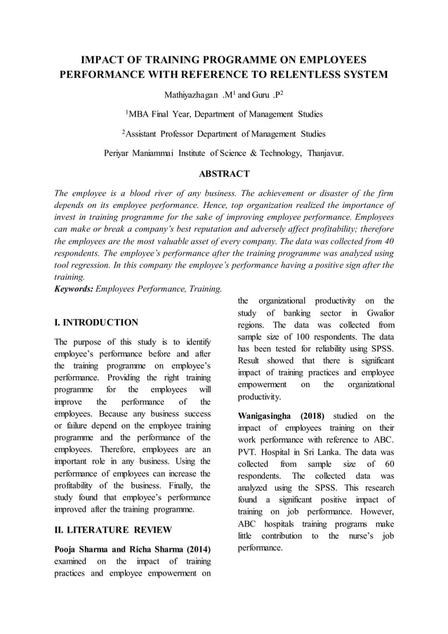 Impact of training programme on employees performance with relentless ...