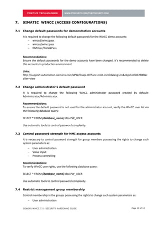 Positive Technologies WinCC Security Hardening Guide | PDF