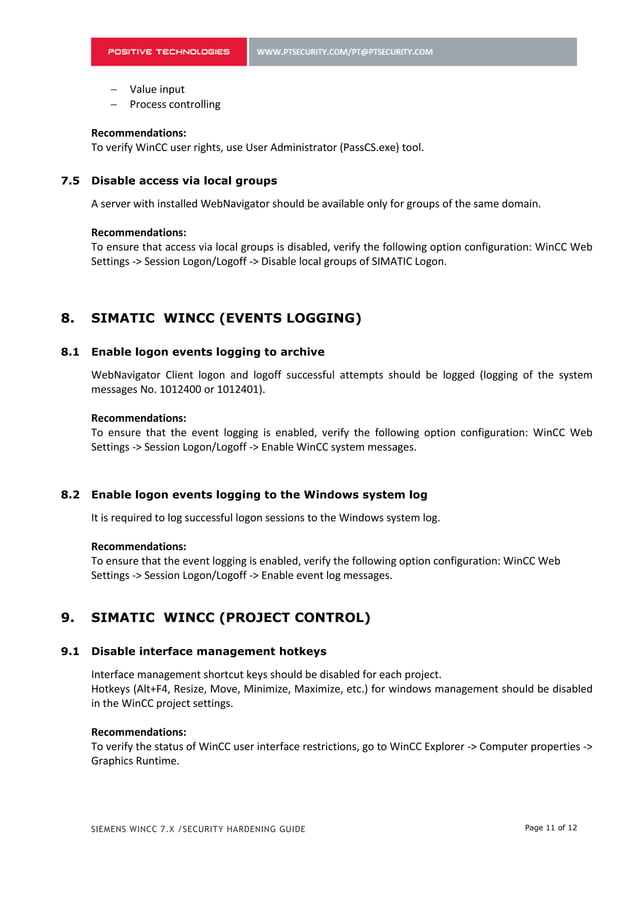 Positive Technologies WinCC Security Hardening Guide | PDF