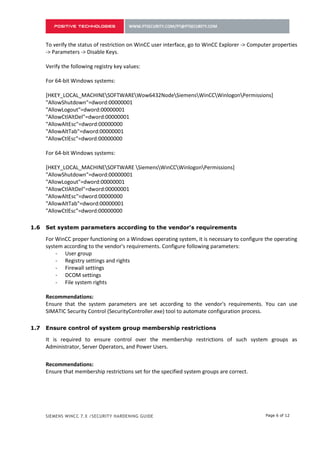 Positive Technologies WinCC Security Hardening Guide | PDF