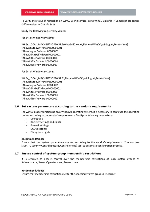 Positive Technologies WinCC Security Hardening Guide | PDF