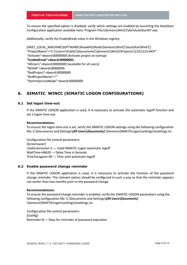 Positive Technologies WinCC Security Hardening Guide | PDF