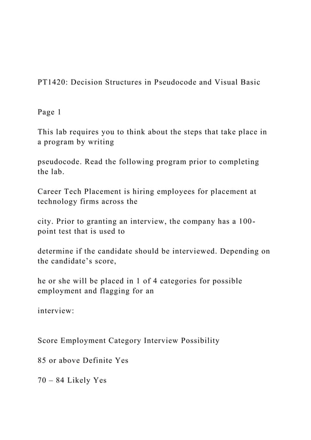 PT1420 Decision Structures in Pseudocode and Visual Basic .docx
