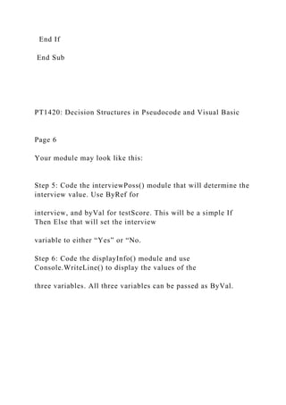 PT1420 Decision Structures in Pseudocode and Visual Basic .docx