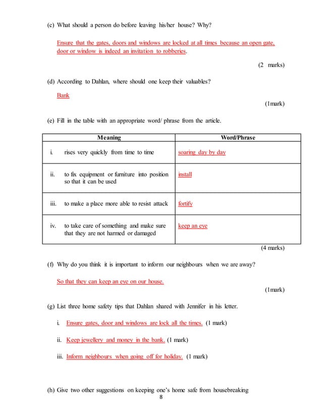 Pentaksiran Tingkatan 1 Bahasa Inggeris (Answer) | DOCX
