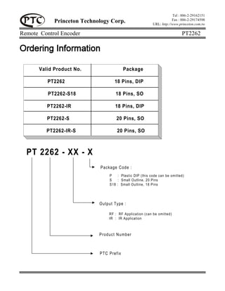 Electrónica: PT2262 Codificador de control remoto (Datasheet) | PDF ...