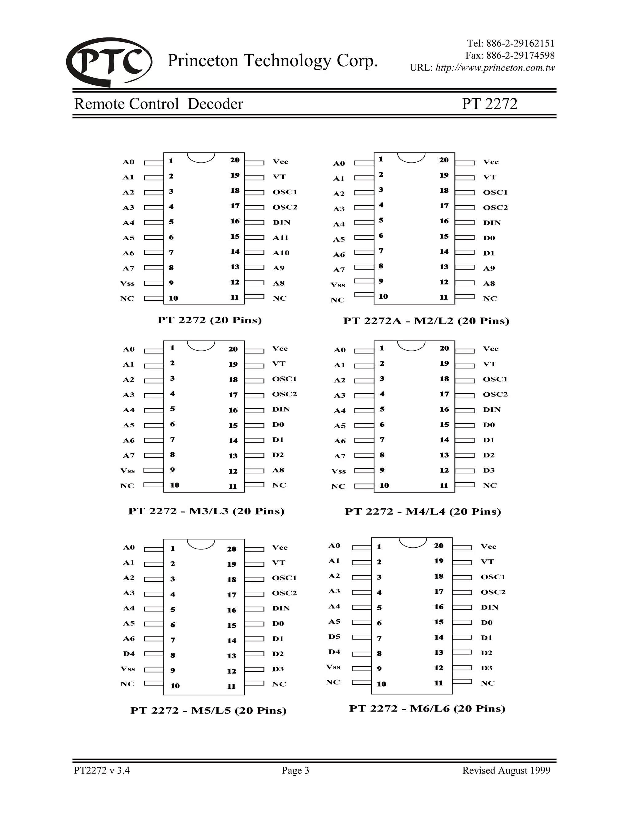 Electrónica: PT2272 Decodificador de control remoto (Datasheet) | PDF