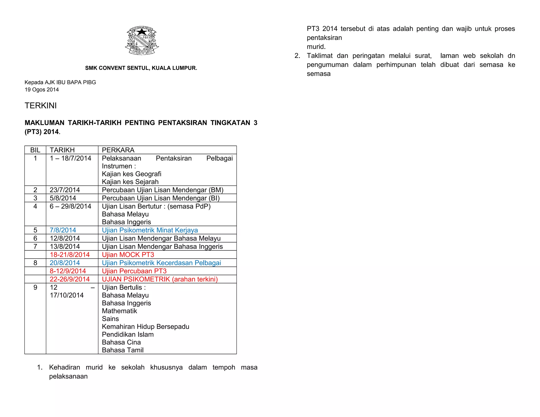 Pt3 2014 (tarikh penting) | DOC