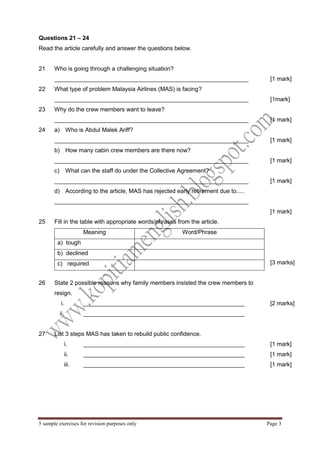 Kertas Soalan PT3 (Pt3 Comprehension of Linear Text) | PDF | Internet ...