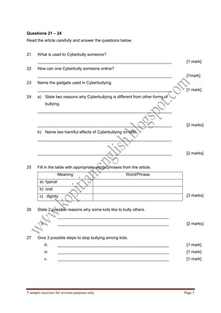 Kertas Soalan PT3 (Pt3 Comprehension of Linear Text) | PDF | Internet ...