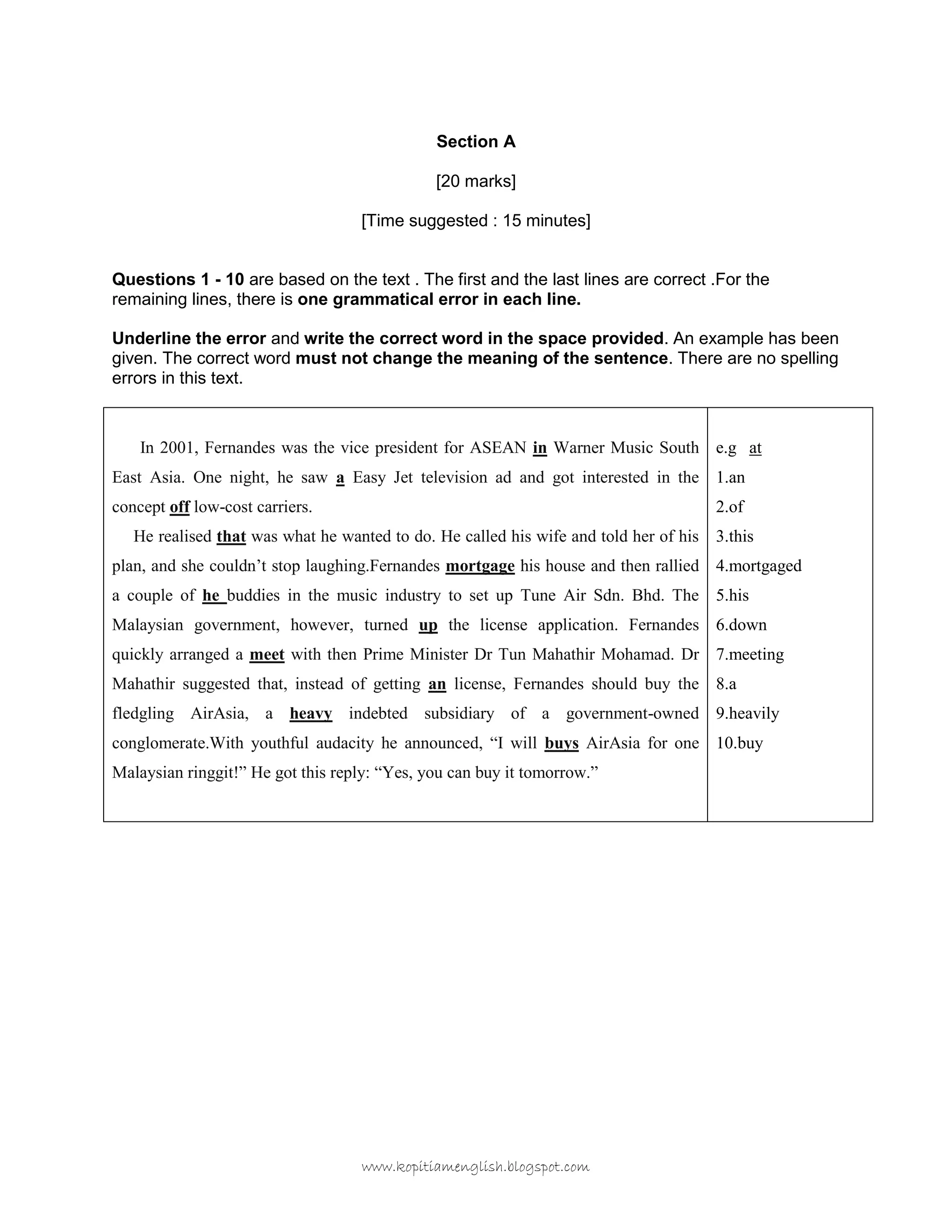 Contoh Jawapan PT3 (Pt3- Error Identification_ANSWER SHEET) | PDF