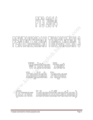 Kertas Soalan PT3 (Pt3 Error Identification Exercise) | PDF