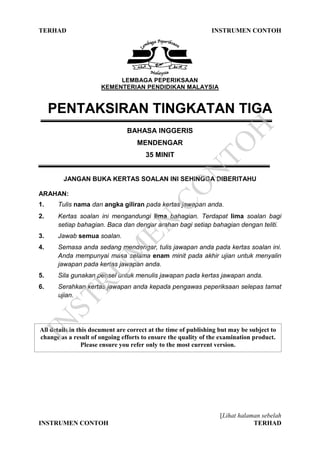 Pt3[2019] listening sample test qp | PDF