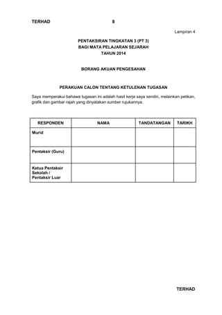 PT3 2014 Sejarah (Arahan Calon) | PDF